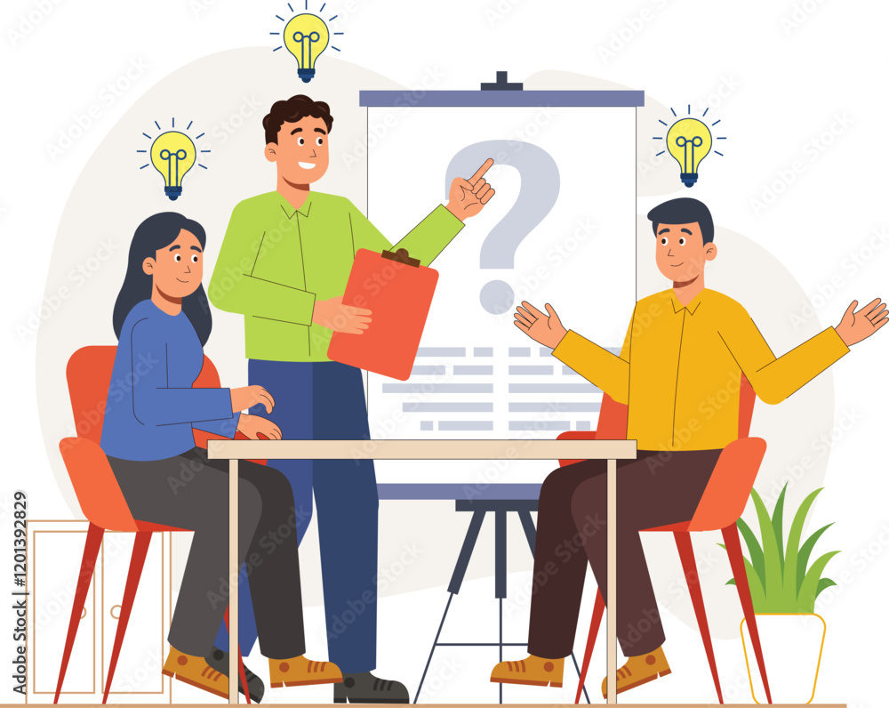 Teamwork and Idea Concept Illustration in a Meeting Team members ...