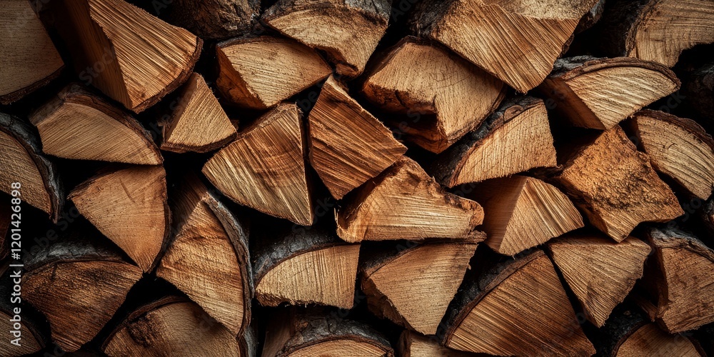 Dry natural firewood is stacked and ready to burn, showcasing its ...
