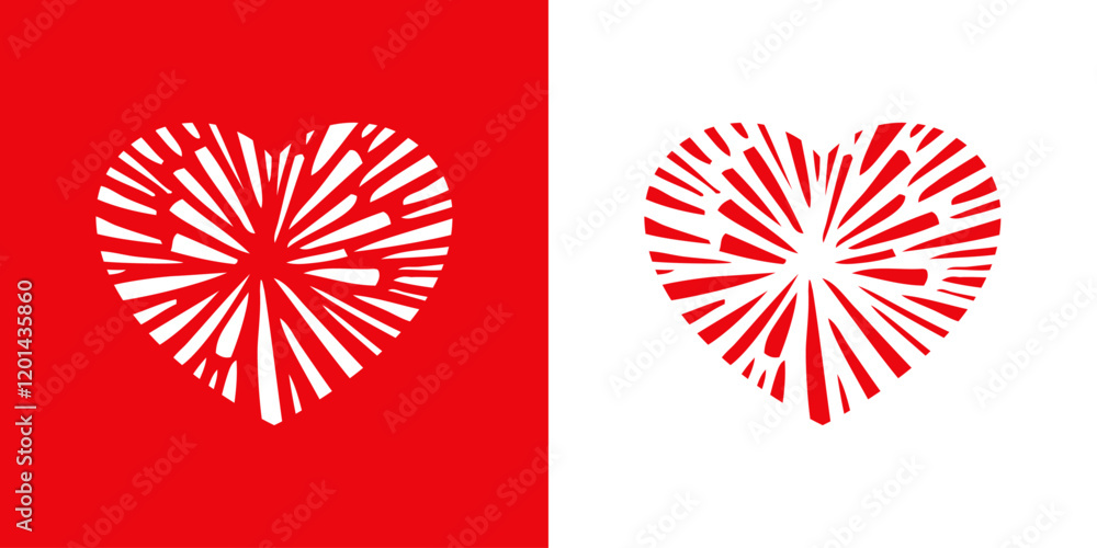 Logo con silueta de corazón roto por explosión para tarjetas y ...