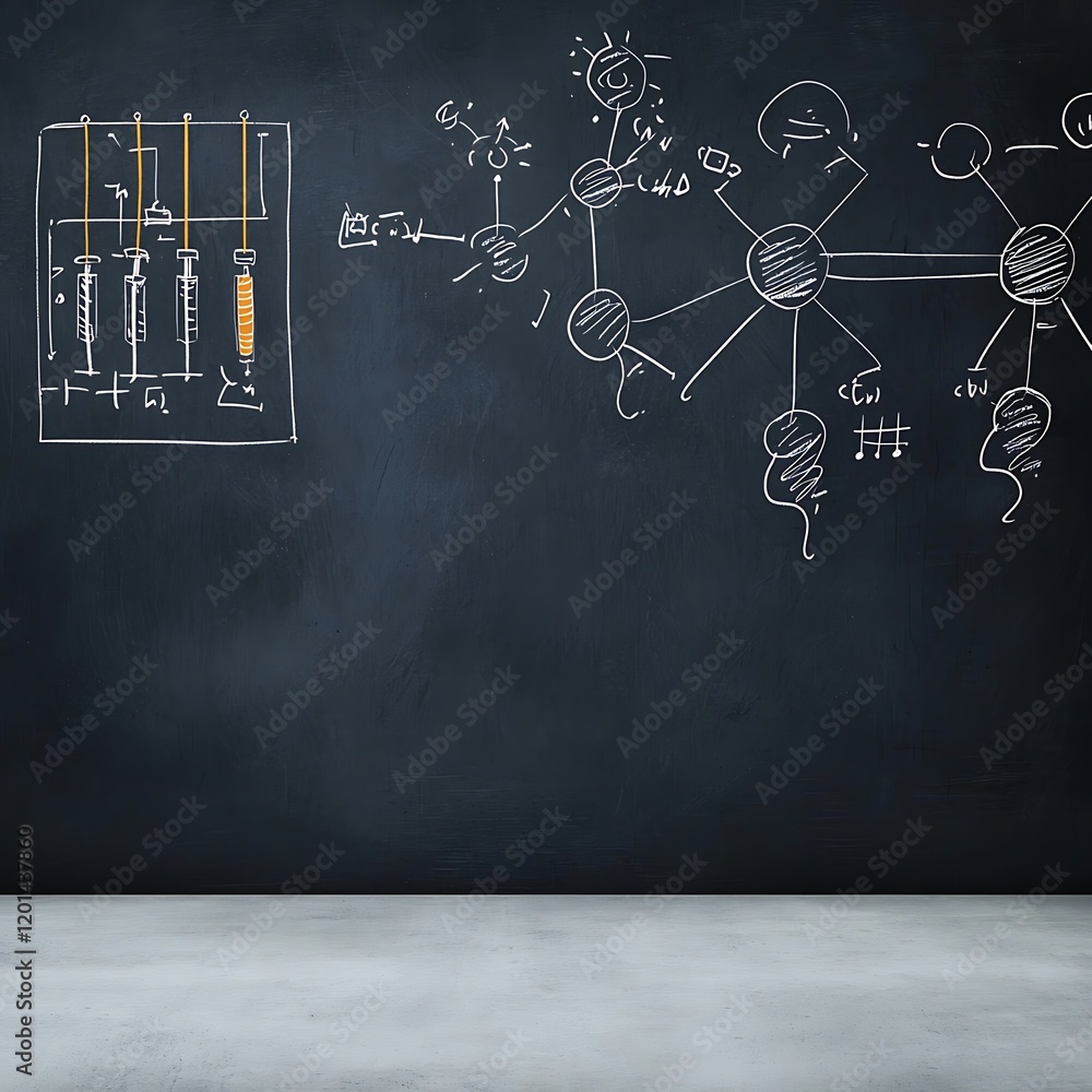 A blackboard displaying a drawn and labeled diagram of an AC circuit ...