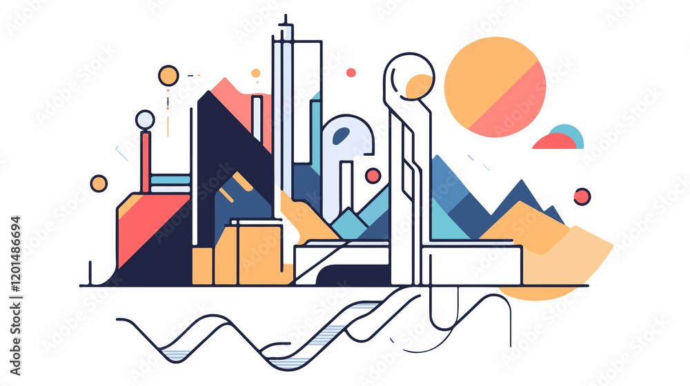 Continuous Line Art of Route Map in Flat Vector Style for Illustrations ...