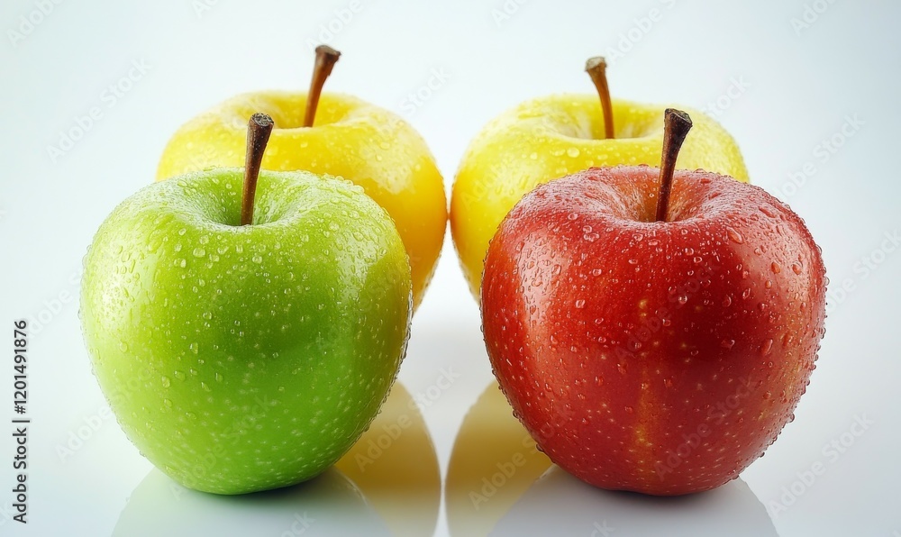Bunch of apples with a yellow and green color. The apples are arranged ...
