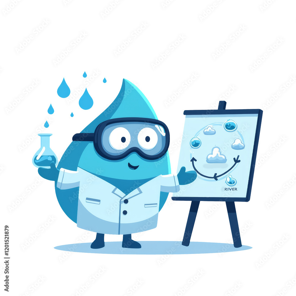 Animated water droplet character in lab coat explaining the water cycle ...
