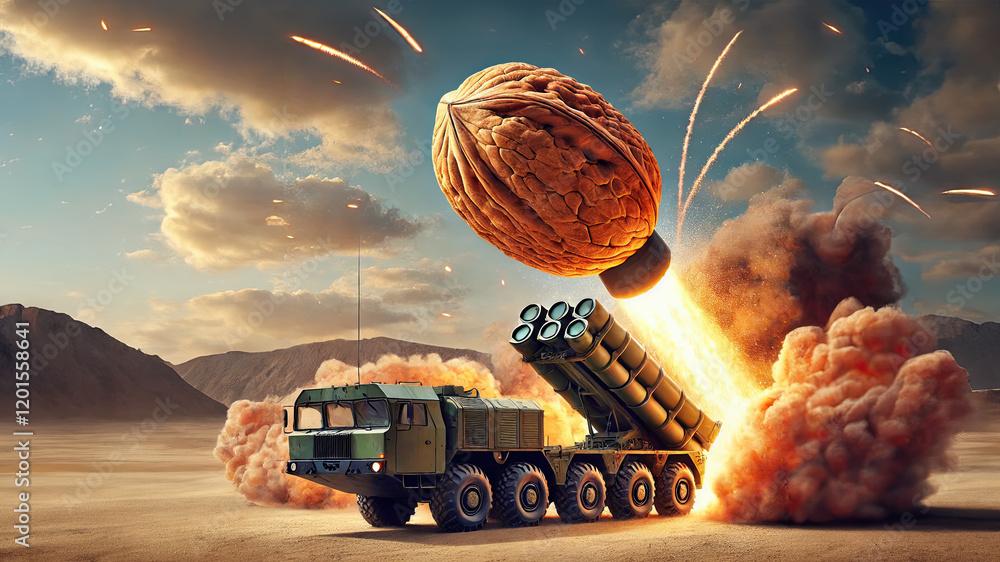 Illustration Stock Surreal image of a giant walnut-shaped Russian ...