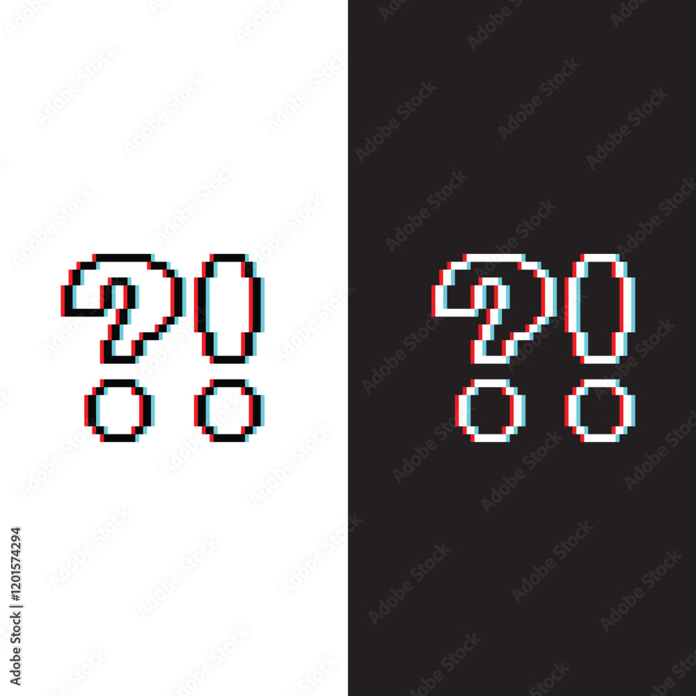 glitch effect question mark and exclamation mark 8 bit icon Pixel art 8 ...