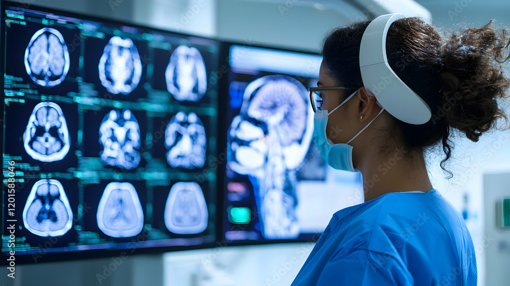 Medical professional analyzing brain scans hospital imaging room ...