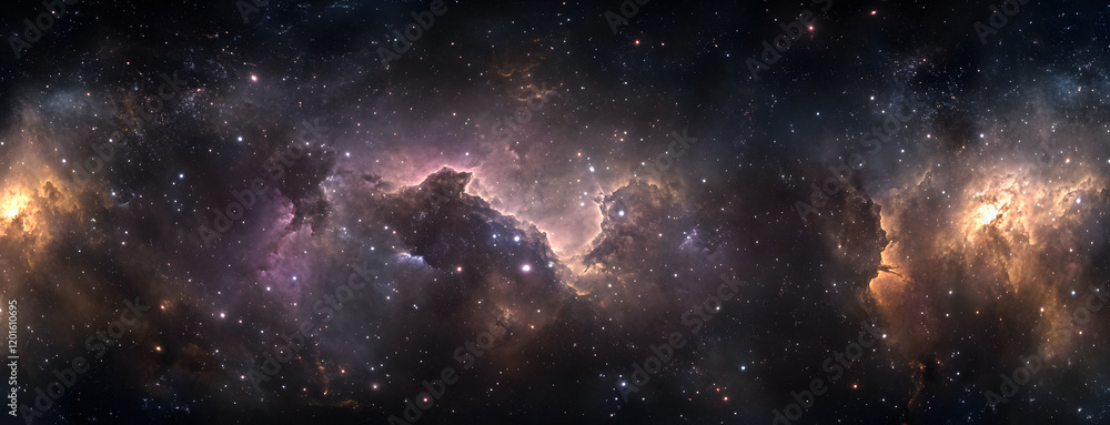 360 degree fantasy space nebula. Giant interstellar cloud with stars ...