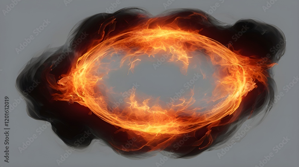 A high-resolution image of a circular blaze of fire, with bold orange ...