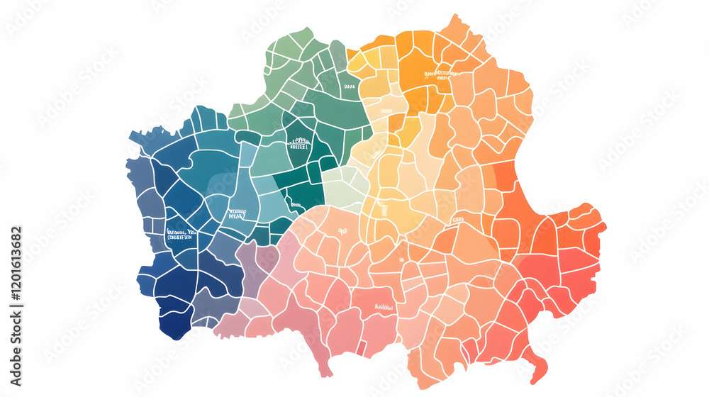 City district map, color-coded regions, urban planning, background ...