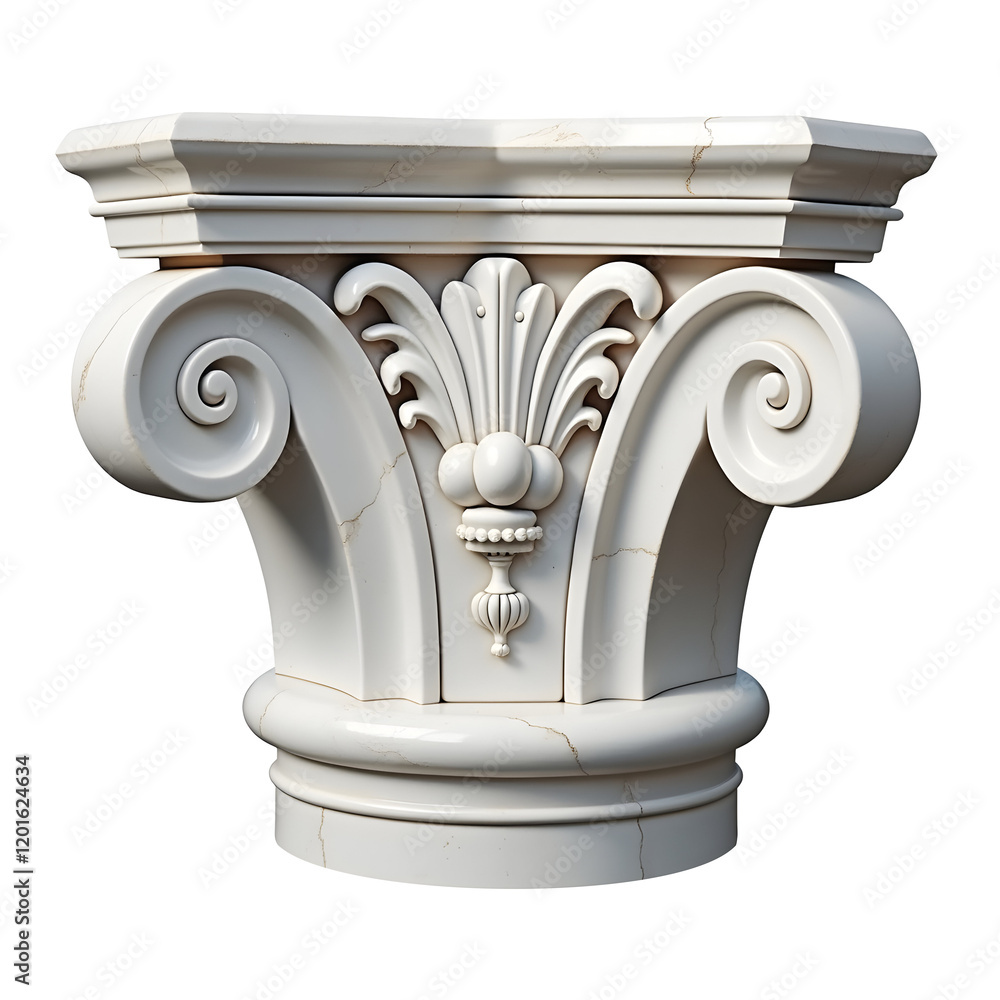 A pristine white Ionic capital, exquisitely detailed. Its elegant ...