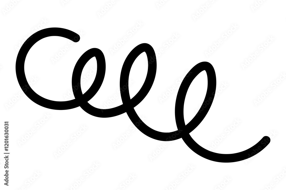 Curved metal spring. Sketch. Hand drawn black sign. Wire twisted into ...