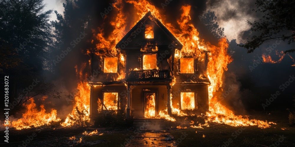 An intense two story house fire engulfs the entire structure ...