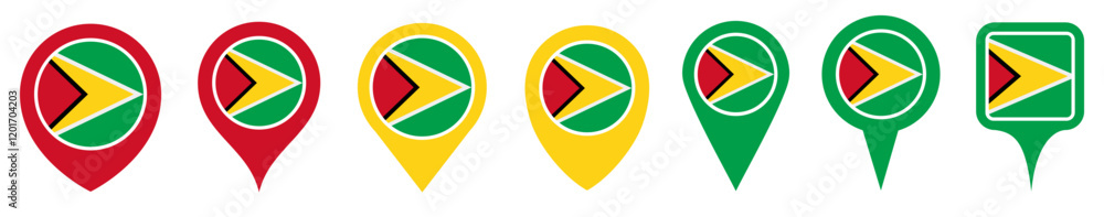set vector Location pin guyana flag icon. Country location symbol Map markers design template ...
