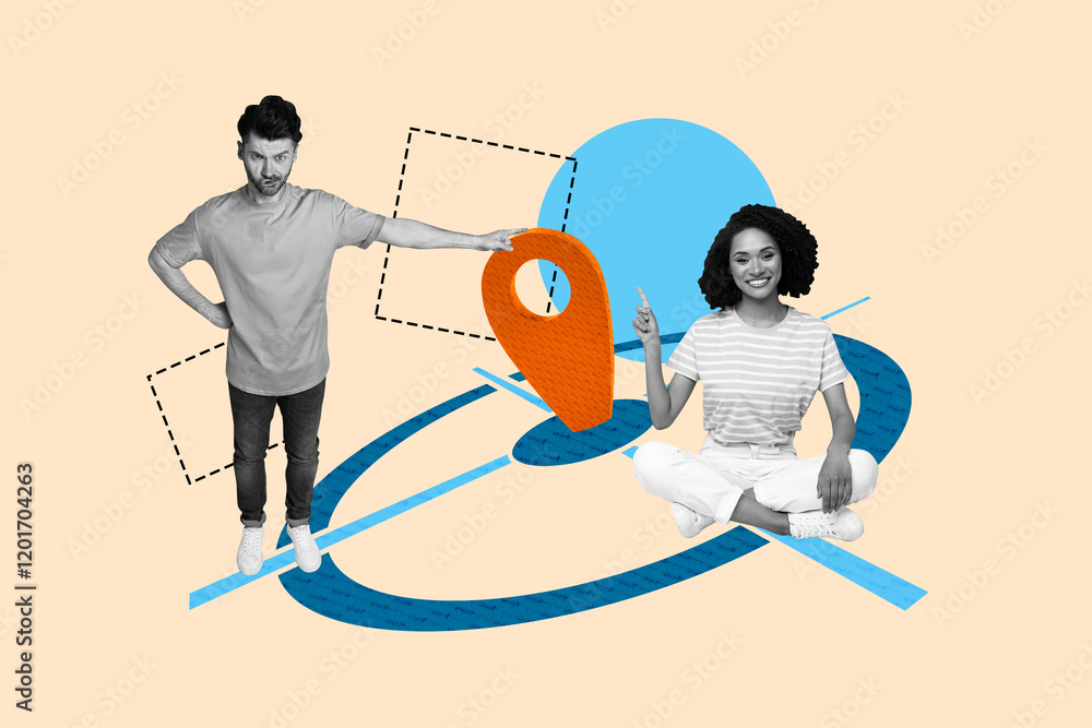 Sketch image trend artwork montage 3D photo collage of team couple ...