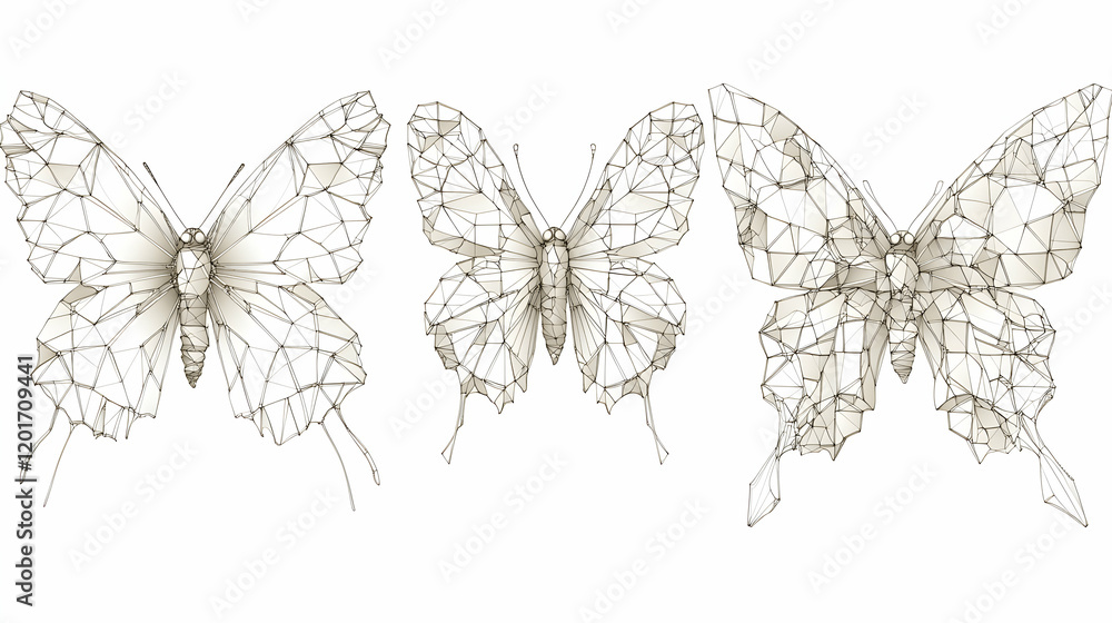 Geometric butterfly illustrations, three elegant low-poly butterflies ...