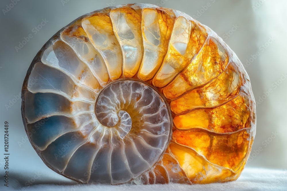Half side view of an ammonite macro showing intricate details and rich ...