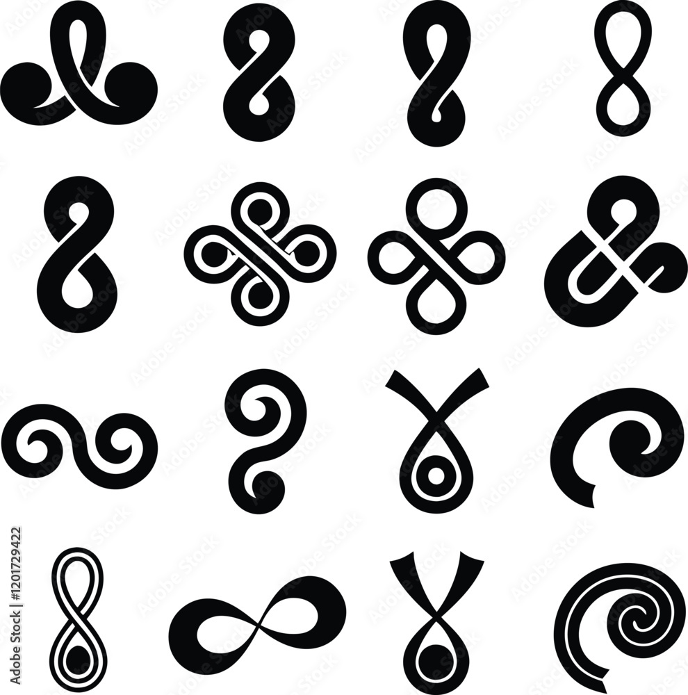 African Adinkra Symbols Knots, Spirals, and Infinity Designs Stock ...