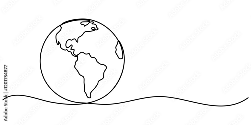 Planet Earth Continuous Line Icon, Planet Earth continuous line drawing ...