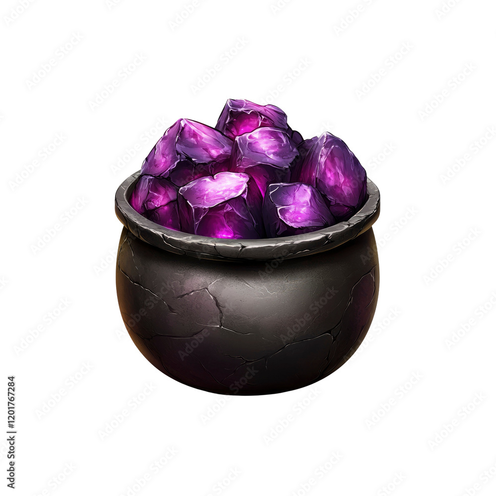 Glowing Purple Crystals in Ancient Cauldron - Fantasy Game Asset Stock ...
