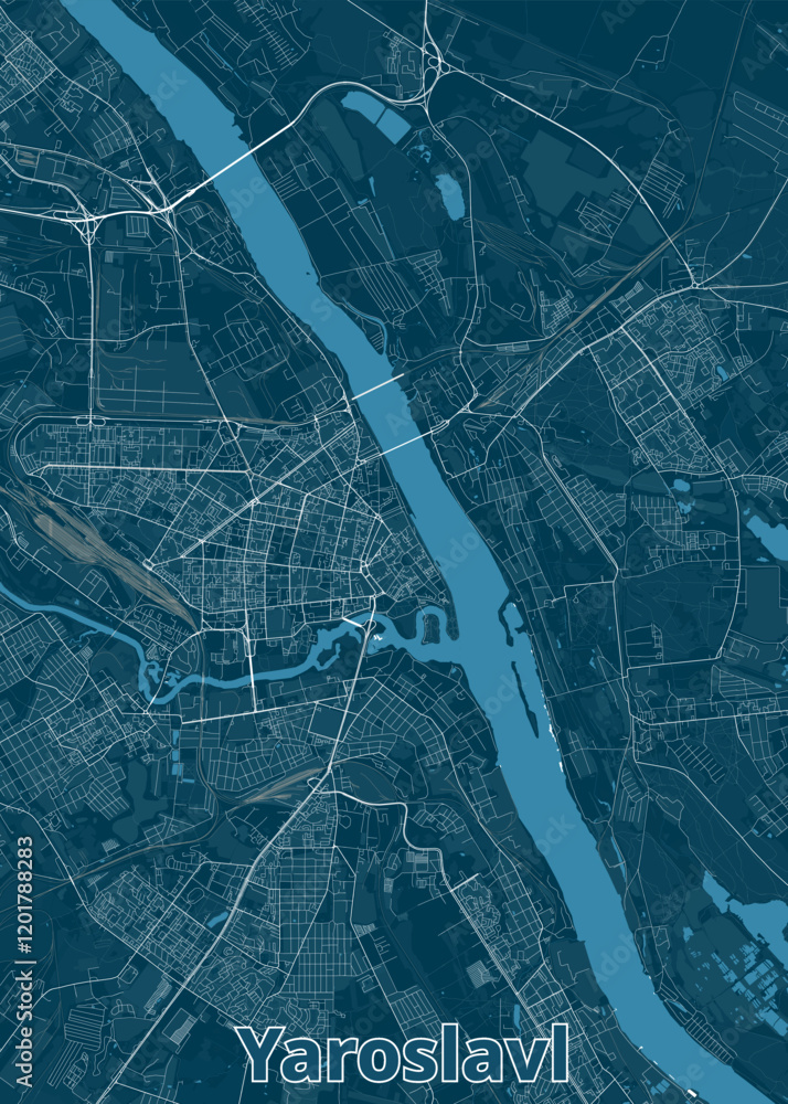 The image depicts a detailed map of Yaroslavl, a city in Russia. The ...