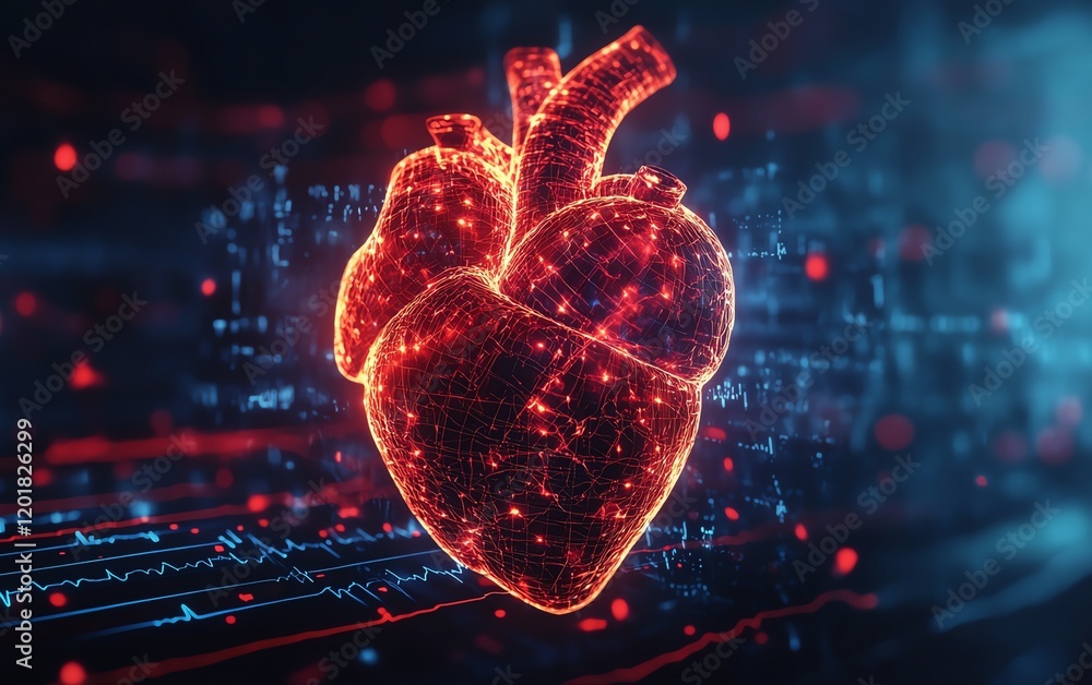 anatomical heart diagram, ECG graph background, human heart function ...