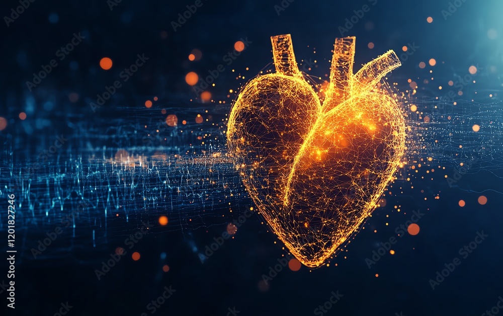 ECG waveform, human heart anatomy illustration, detailed medical heart ...