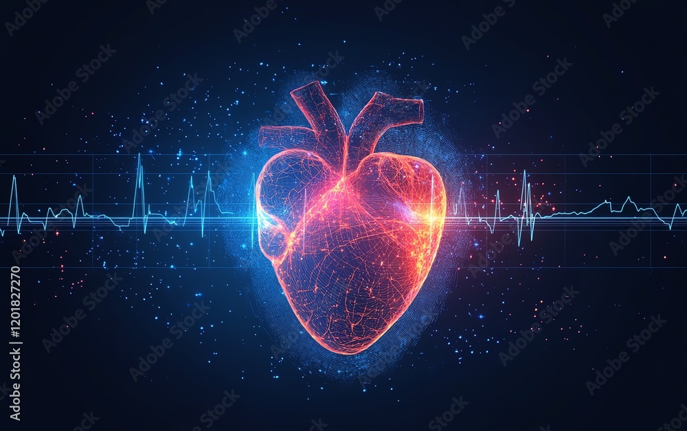 ECG waveform, human heart anatomy illustration, detailed medical heart ...