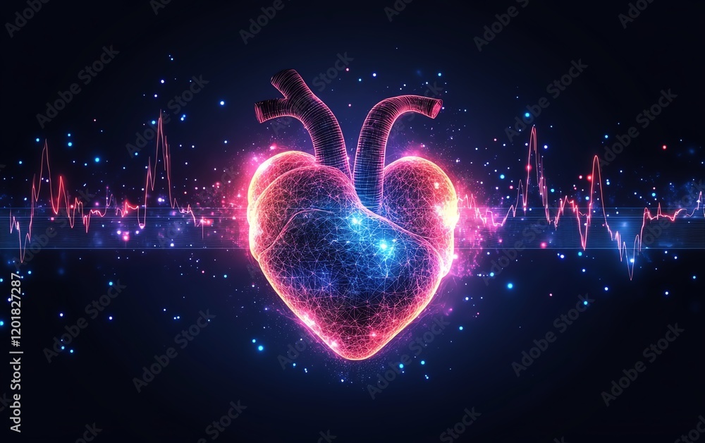 ECG waveform, human heart anatomy illustration, detailed medical heart ...