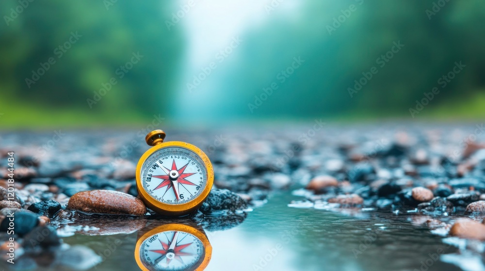 Discovering direction a unique compass on a serene pathway nature ...