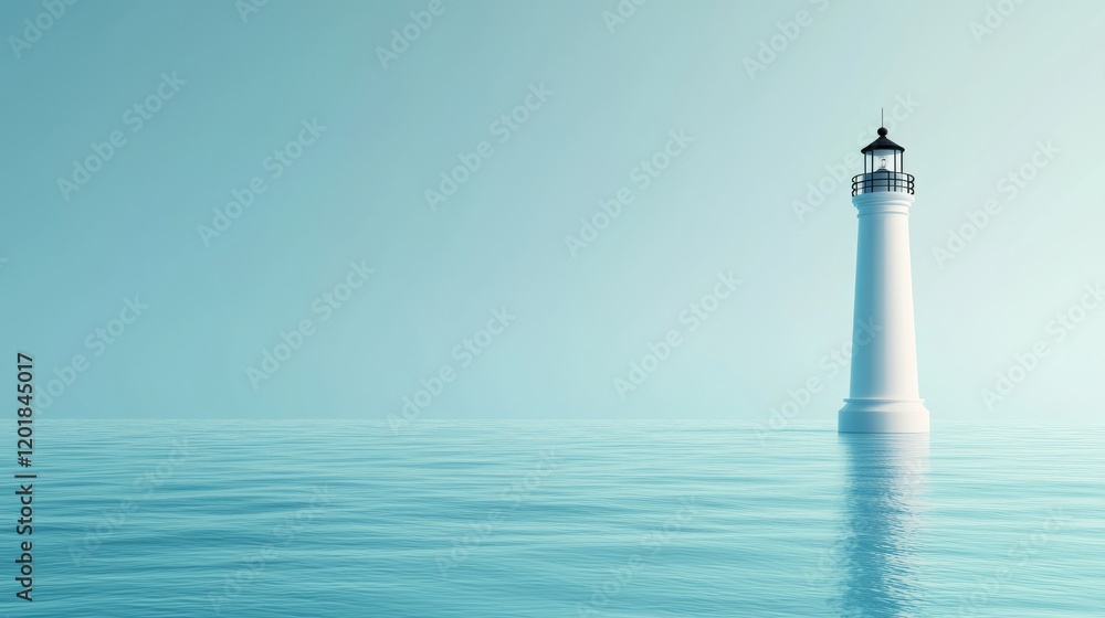 3D realistic isolated lighthouse banner on light blue background Stock ...