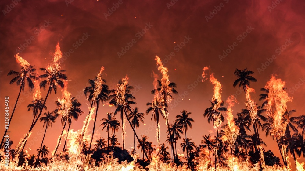 Intense flames engulf palm trees during the Los Angeles wildfires of ...