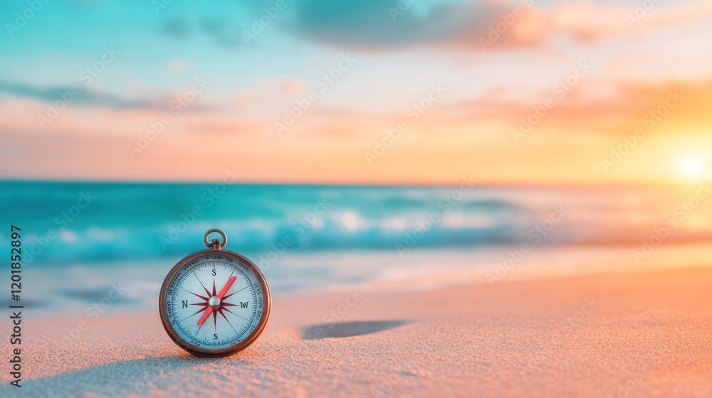 Exploring new horizons with a compass at the beach seaside photograph ...