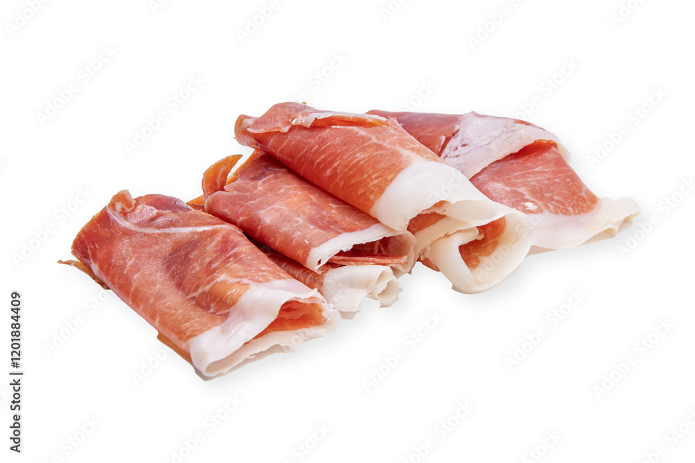 Serrano ham rolls stacked on cutout PNG transparent background Stock ...