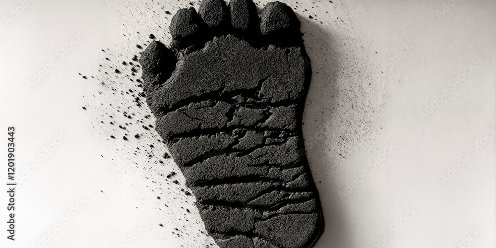 Conceptual carbon footprint made from coal on a white background ...