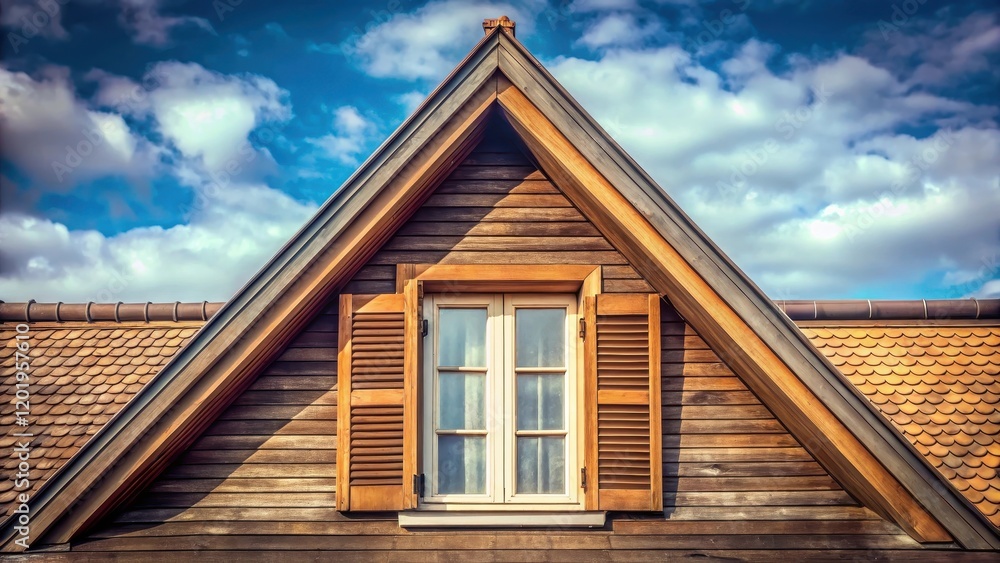 Classic gable roof with dormer window and wooden shutters, gable roof ...