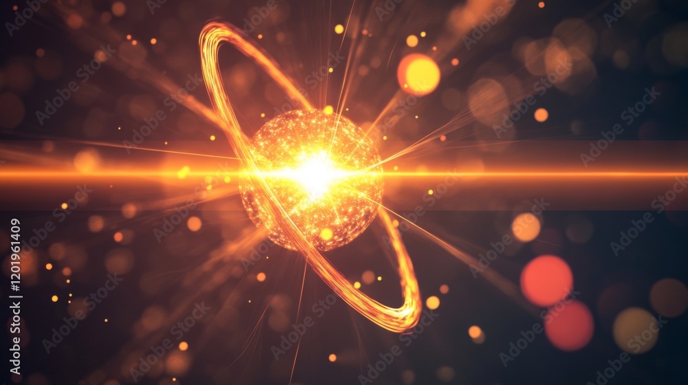 Glowing gamma ray symbol with radiant high-energy beam piercing through ...