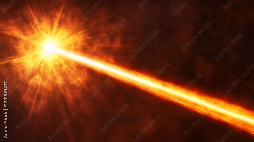 Glowing gamma ray symbol with radiant high-energy beam piercing through ...
