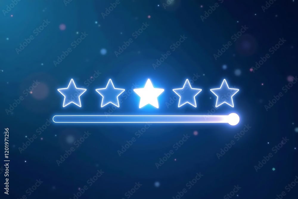 Glowing Five Star Rating Slider Interface on Blue Gradient Background ...