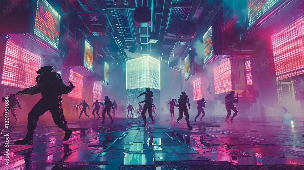 Illustrate a digital photorealistic scene depicting a dystopian world ...