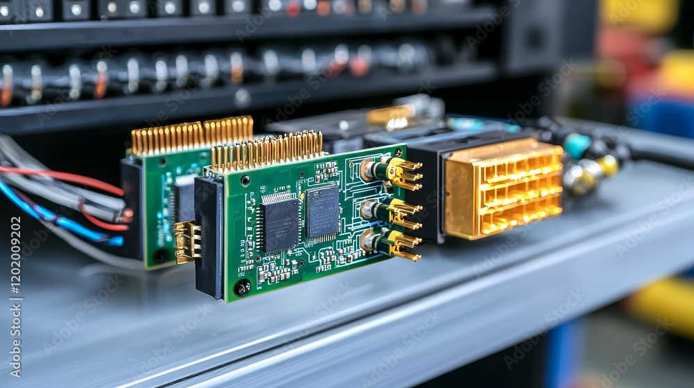 circuit board and components concept. Close-up of electronic circuit ...