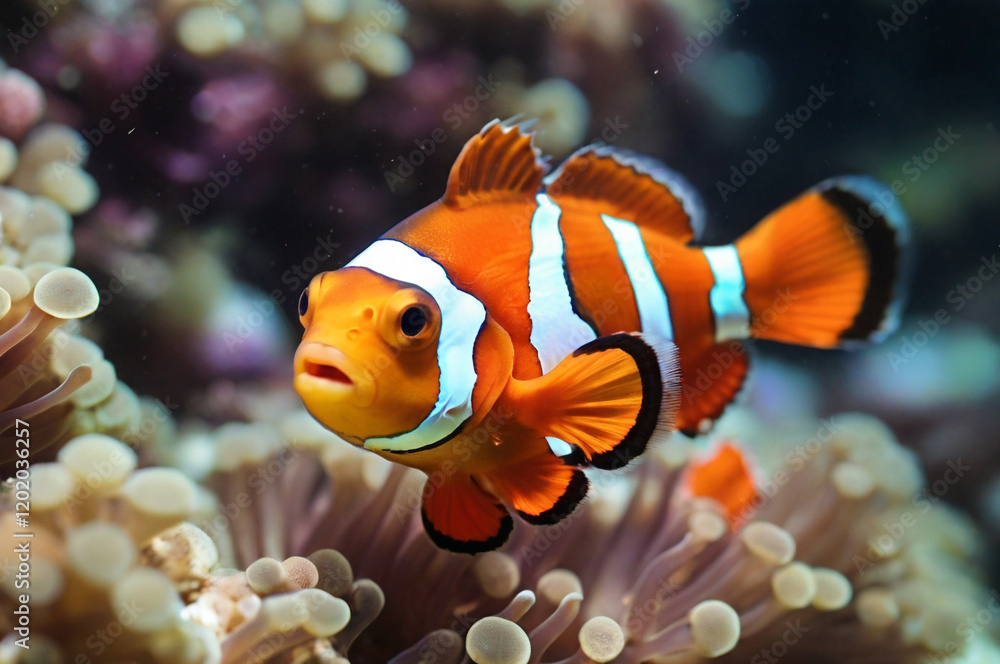 Clownfish Famous from Finding Nemo, lives among sea anemones. Stock ...