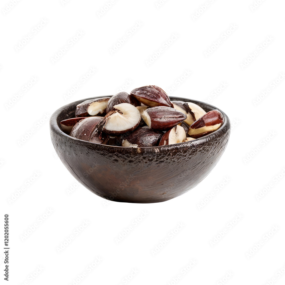 Brazil Nuts in Bowl: A rustic dark brown bowl overflowing with ...