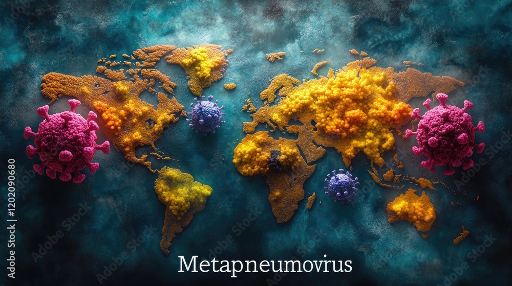 Colorful viral infections spreading on world map illustration. HMPV ...
