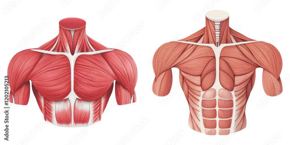 Chest Muscle. Muscle anatomy diagram showing chest muscles and on ...