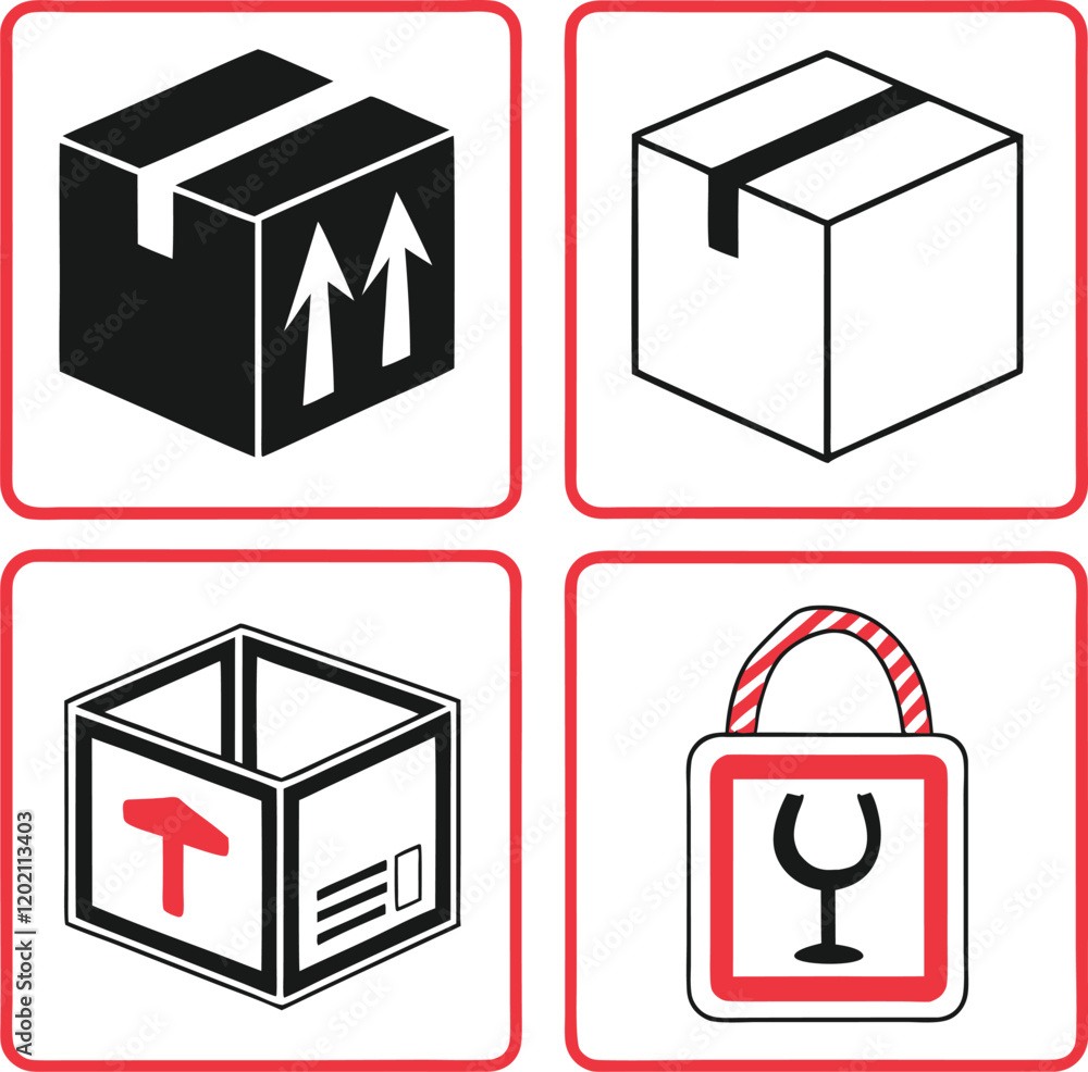 Four Shipping Symbols for Handling and Packaging Stock Vector | Adobe Stock