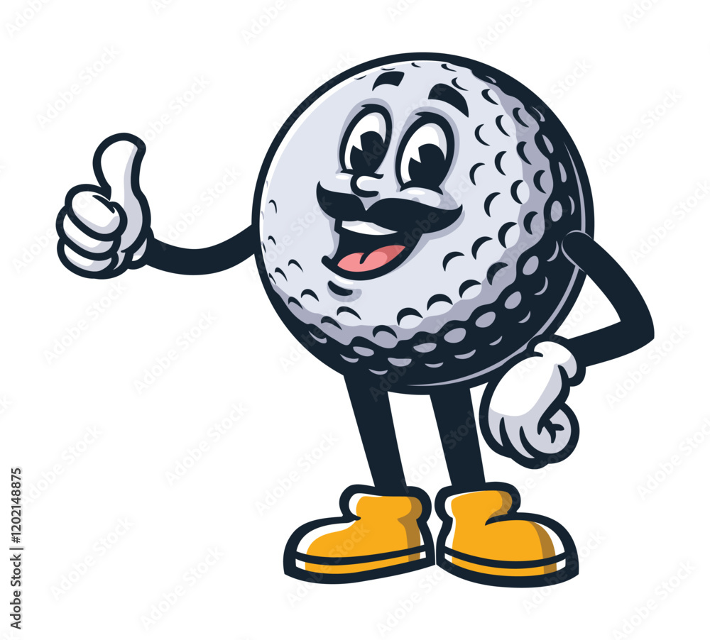 Golf Ball with Mustache, Cartoon Character Mascot Illustration Vector ...