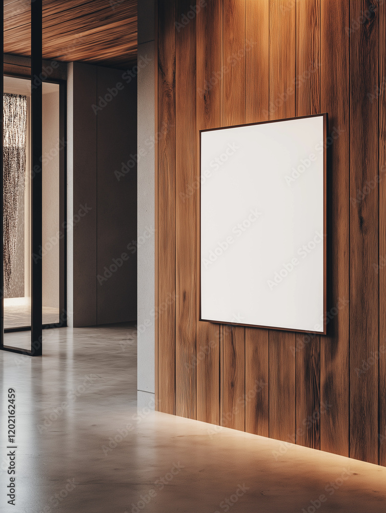 Blank Digital Screen Mounted on Wooden Wall in Modern Interior Stock ...