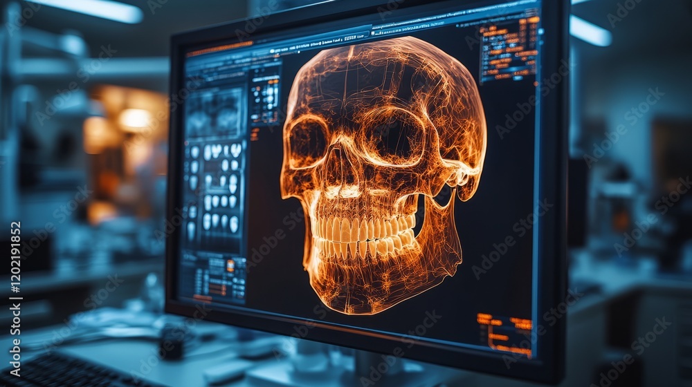 Detailed visualization of a human skull reveals intricate structures ...
