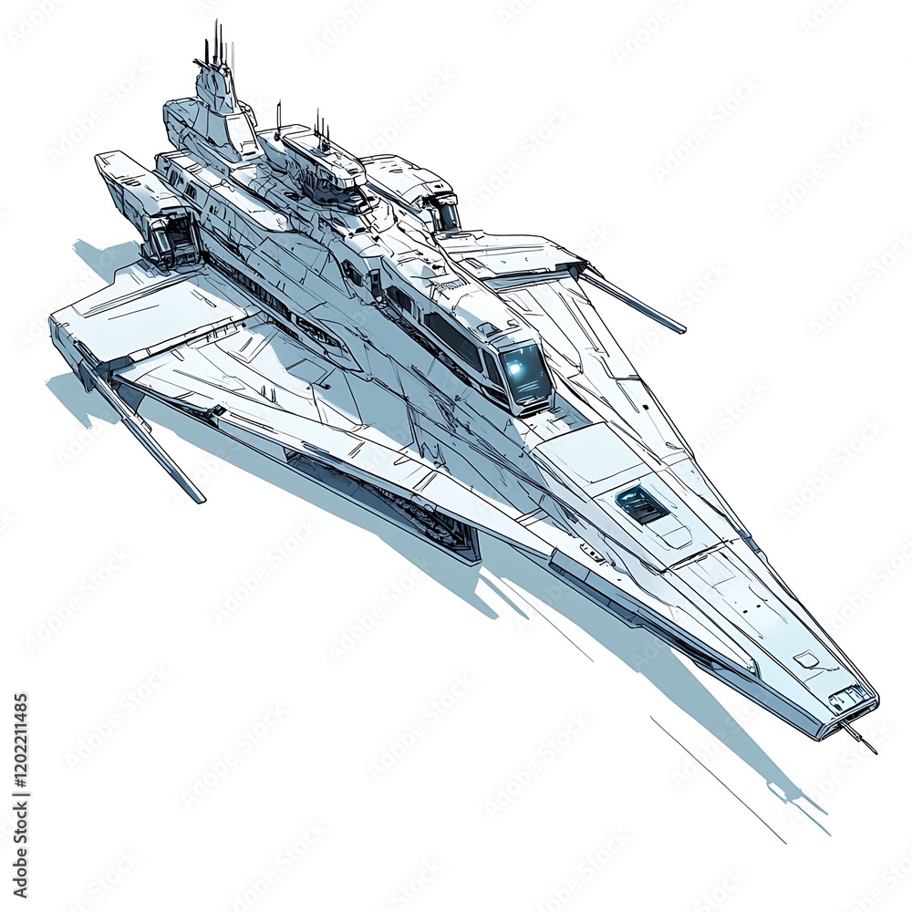 Futuristic Spaceship Sketch Illustration Featuring Multiple Wings And ...