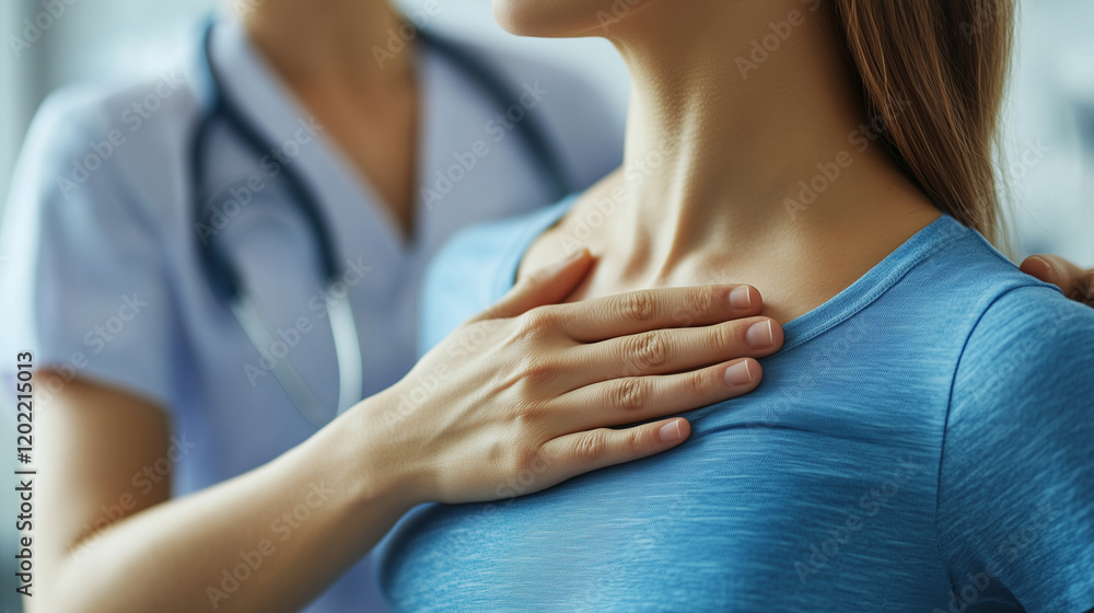 Healthcare professional checking patient’s heart rate in a clinic ...